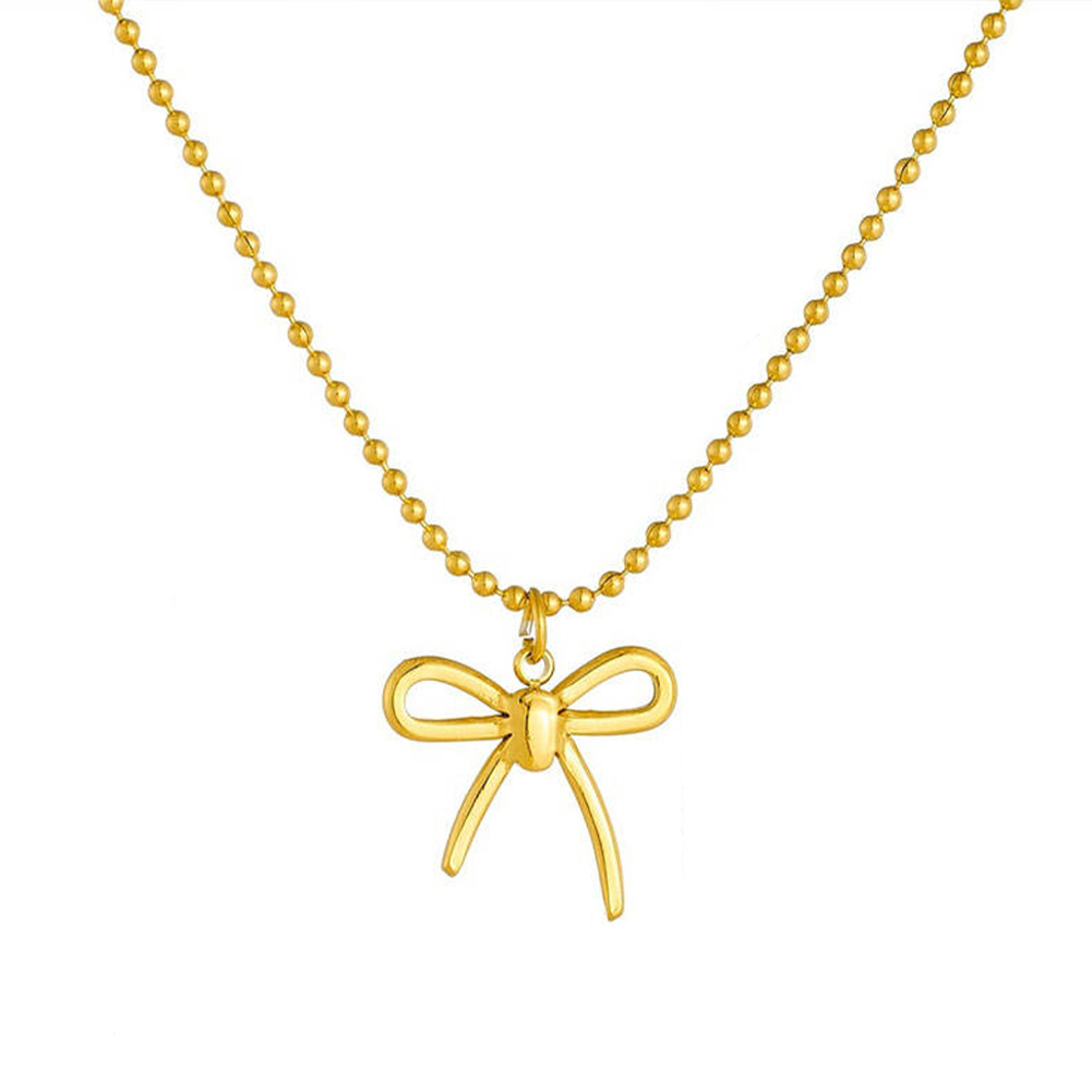 China Gold Bow Bead Chain Necklace Women Minimalist Stainless Steel ...