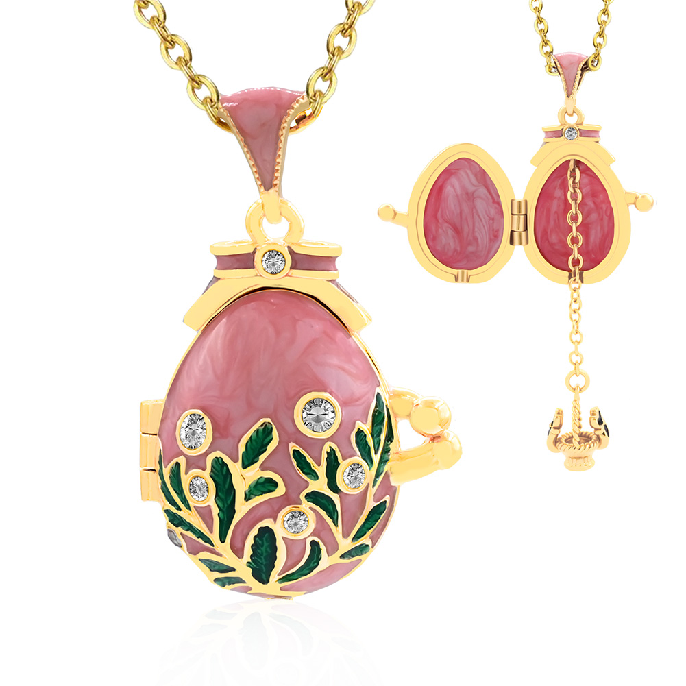 China Enamel Egg Shaped Diamond Encrusted Foliage Pattern Open-Close ...